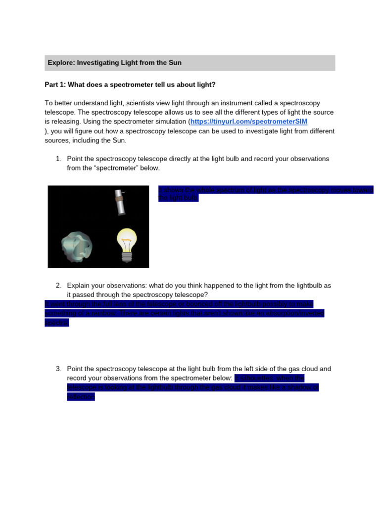 Investigating Light Through Spectroscopy | PDF | Spectroscopy | Sun