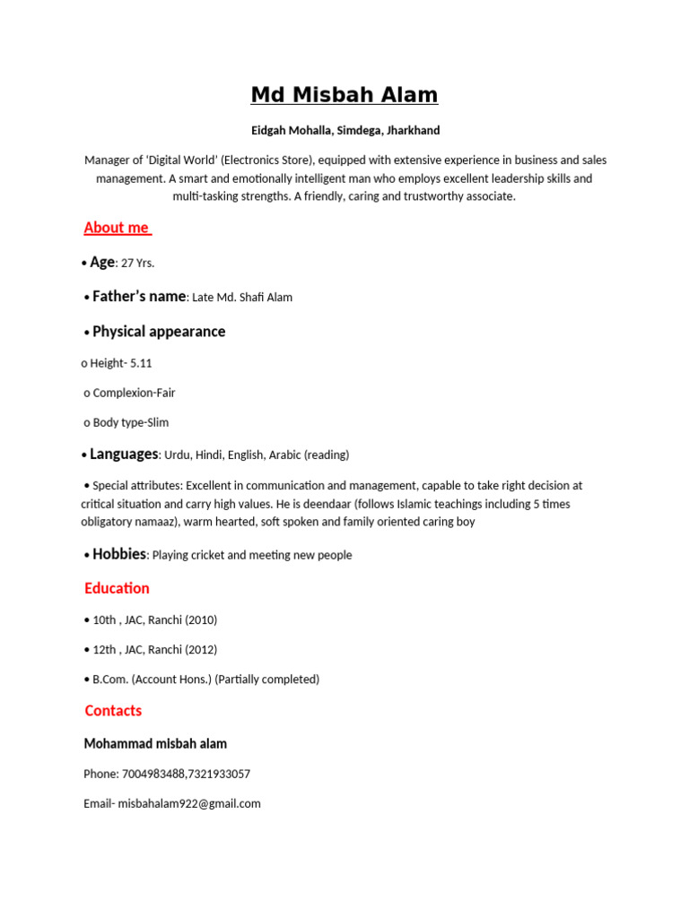 MD Misbah Alam CB | PDF