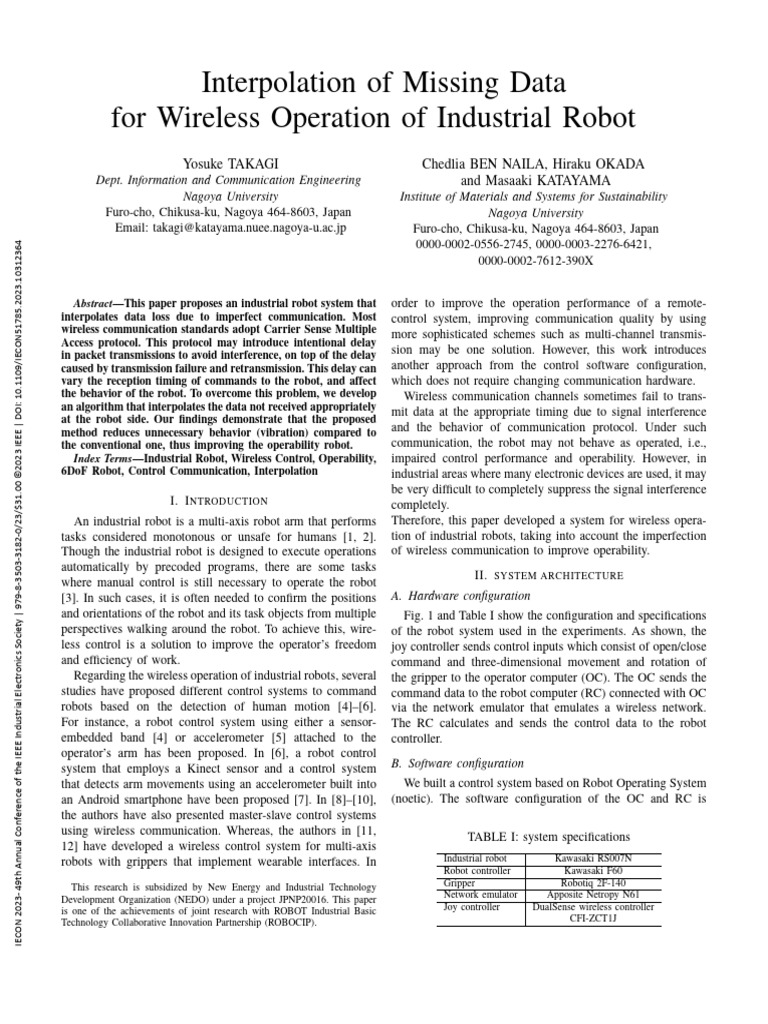 Interpolation of Missing Data For Wireless Operation of Industrial Robot | PDF | Network Packet ...