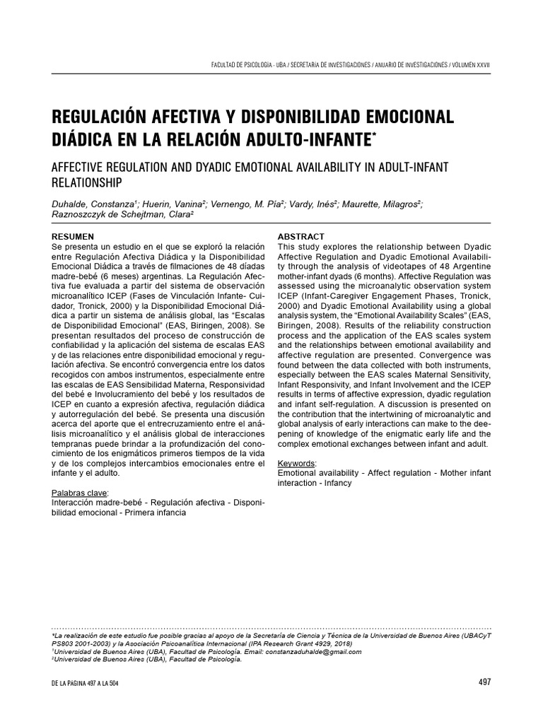 Regulacion Afectiva y Disp Emocional en Relacion Adulto Infante | PDF ...