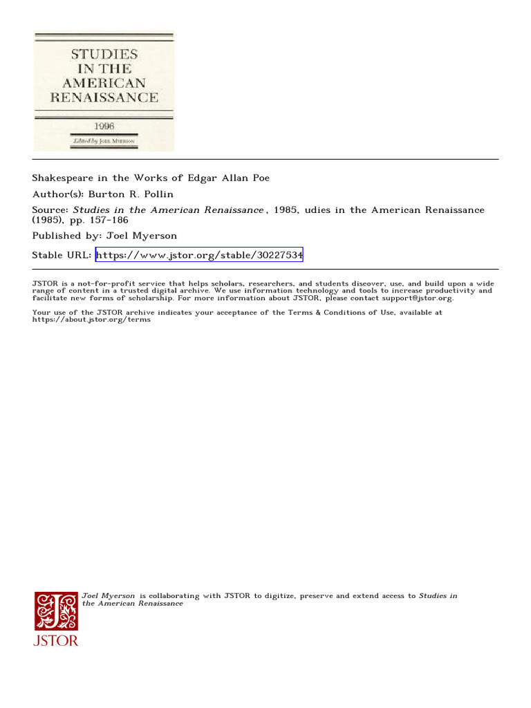 Poe's Shakespearean Influence Explained | PDF | Edgar Allan Poe | Bracket