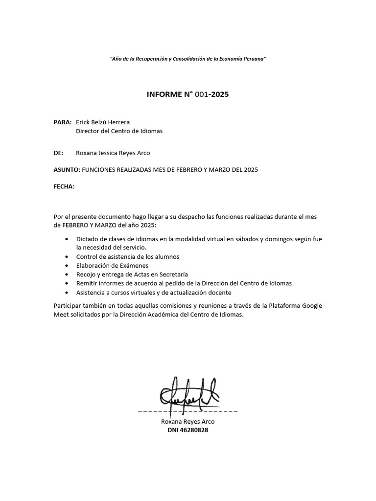 Formato Inf. de Actividades 2025 | PDF