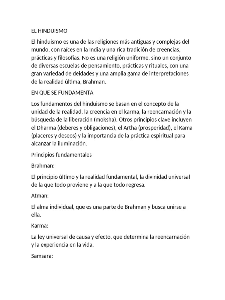 Creencias y fundamentos del hinduismo | PDF | Karma | Reencarnación