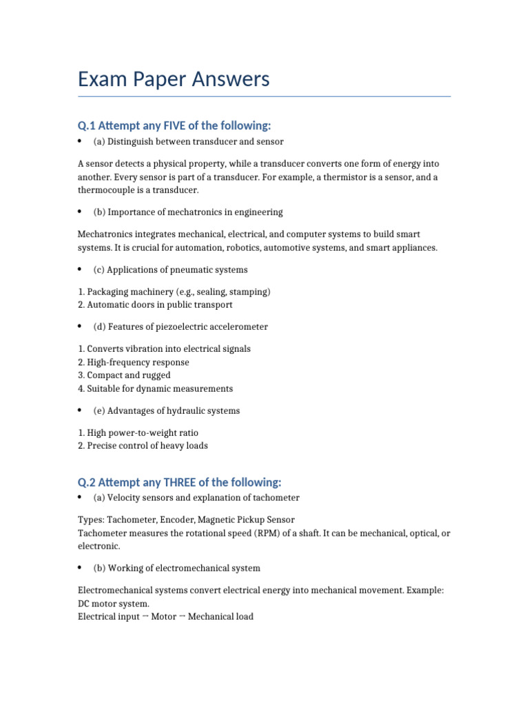 Exam Paper Answers | PDF