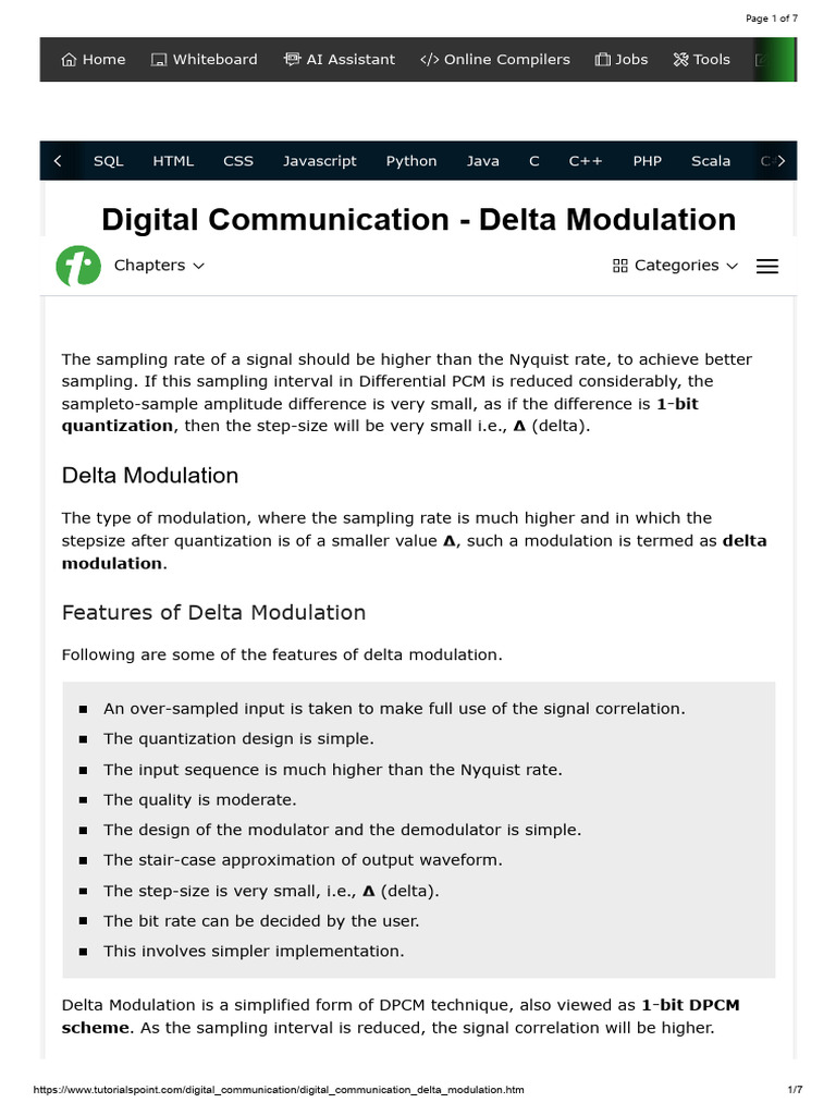 Delta Modulation in Digital Communication | PDF | Modulation | Sampling (Signal Processing)