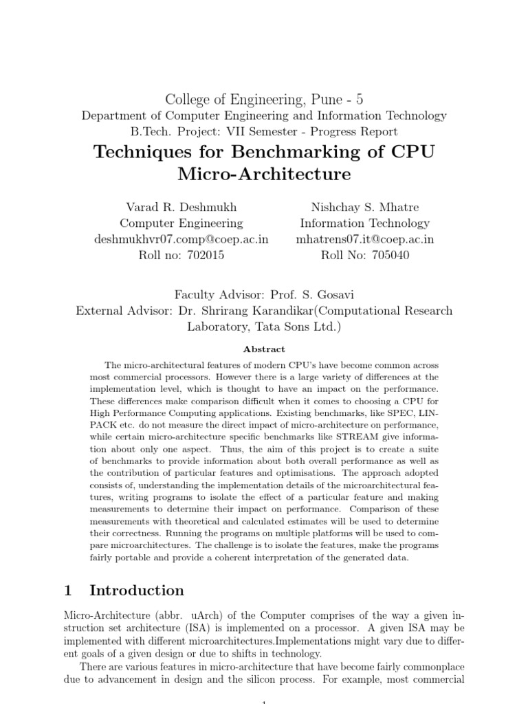 Techniques For Benchmarking of CPU Micro-Architecture: College of Engineering, Pune - 5 | PDF ...