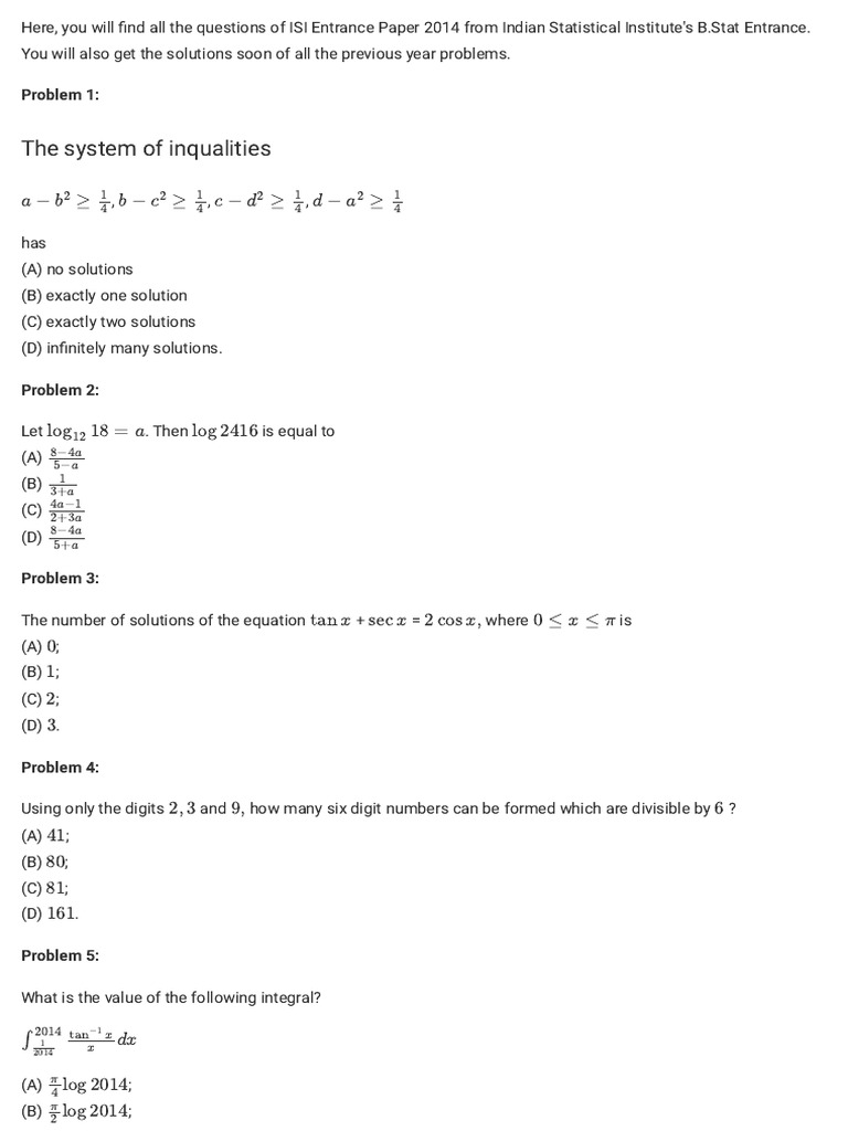 ISI B.Stat & B.Math 2014 Objective Paper - Problems & Solutions ...