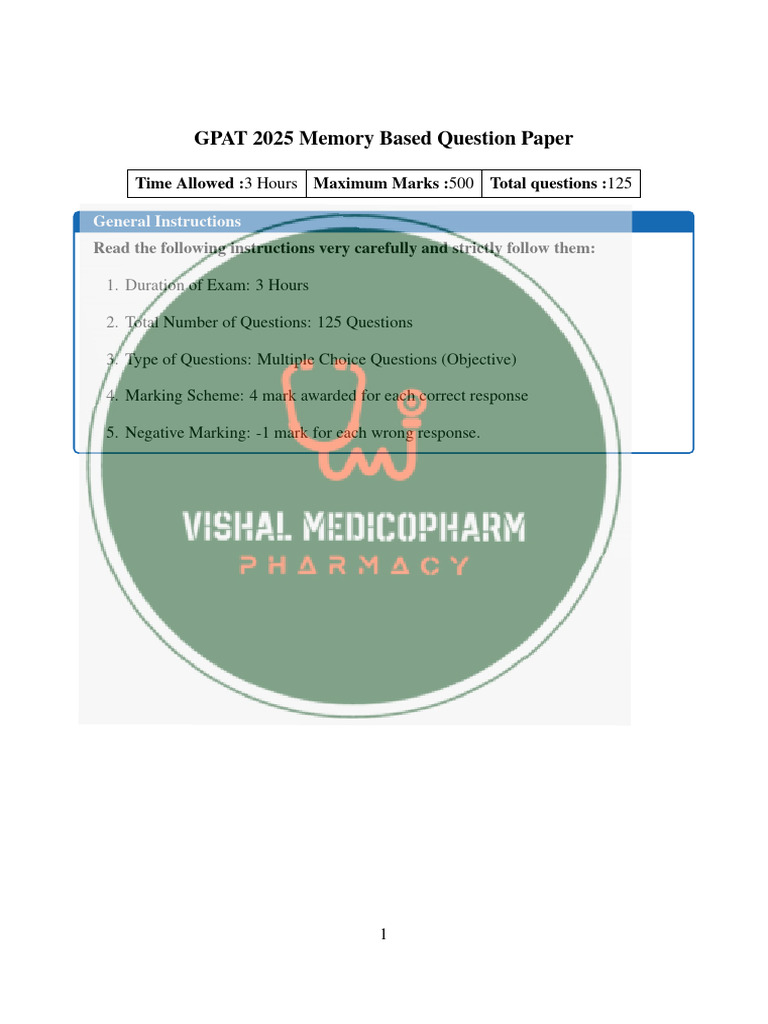 GPAT 2025 Memory Based Question Paper | PDF | Viscosity