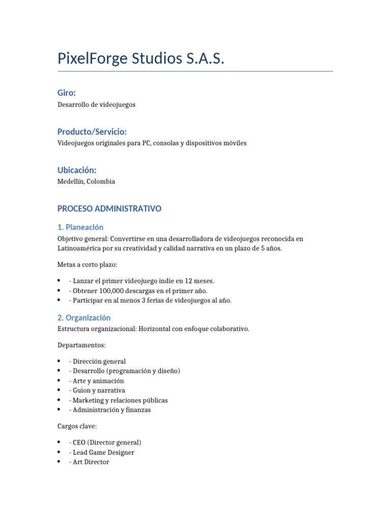 Empresa PixelForge Studios | PDF | Videojuegos | Marketing