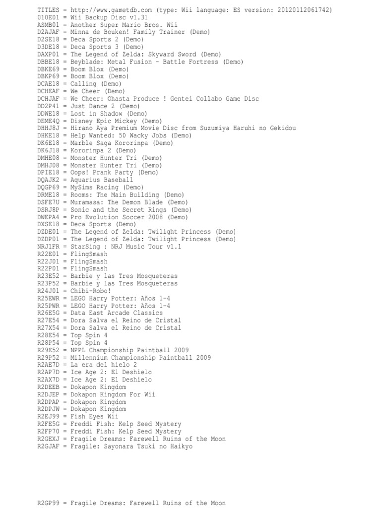 Wii Game Titles and Demos List | PDF