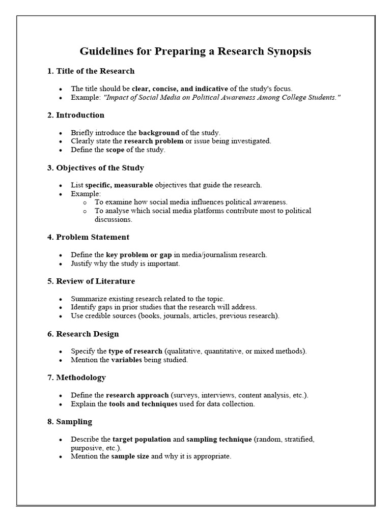 Guidelines For Preparing A Research Synopsis | PDF | Sampling ...