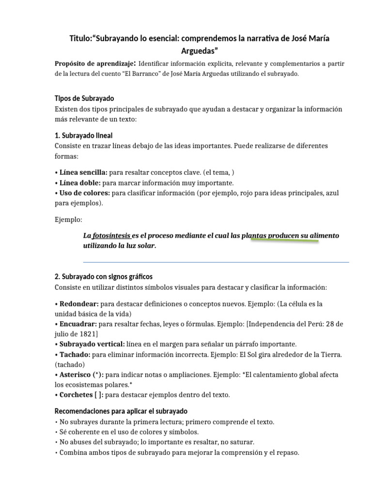 Tipos de Subrayado | PDF