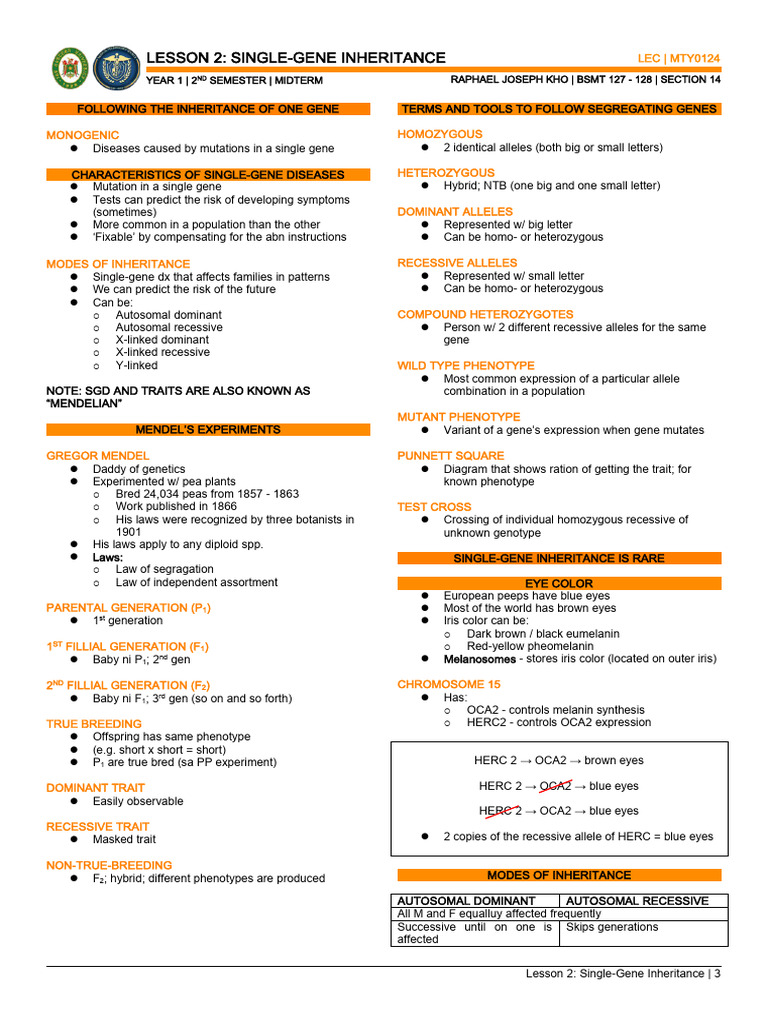 2 Single Gene Inheritance | PDF | Dominance (Genetics) | Zygosity