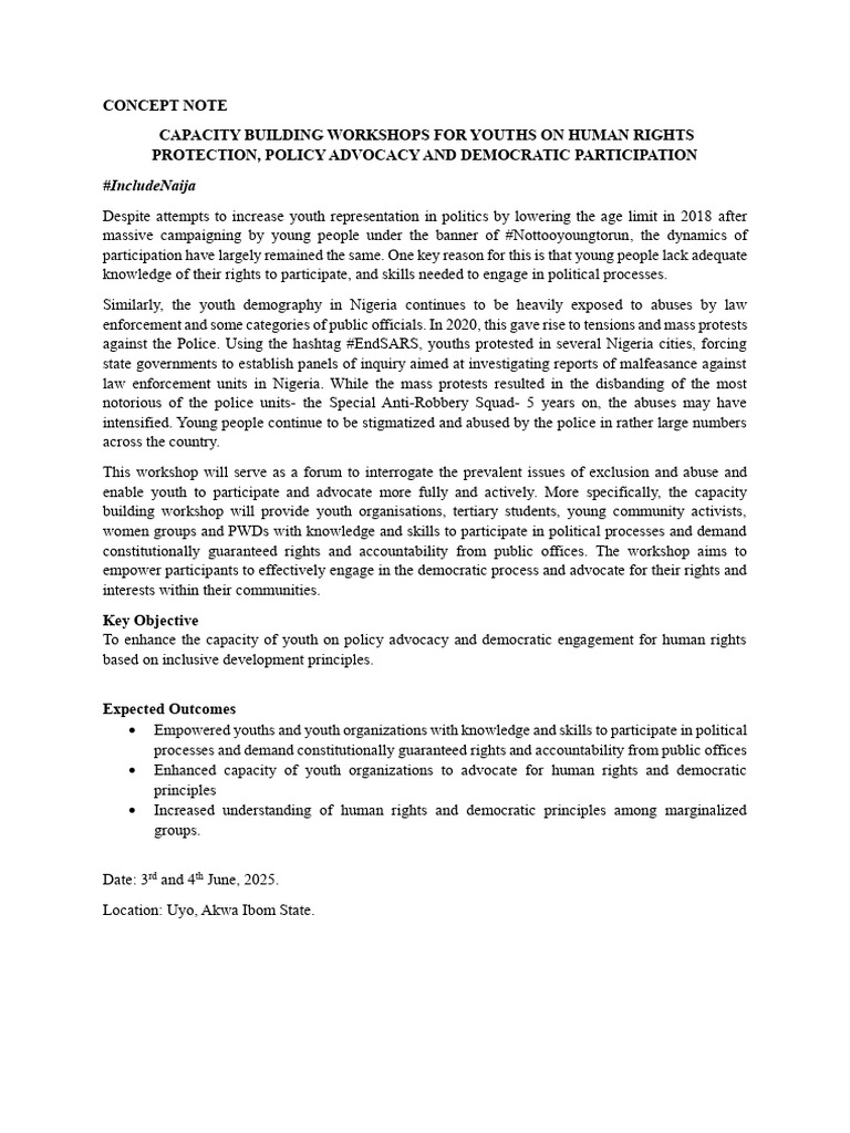 Concept Note On For Capacity Building Workshop Uyo | PDF
