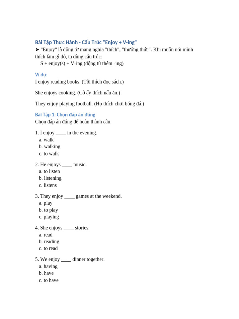 Bai Tap Cau Truc Enjoy Ving | PDF