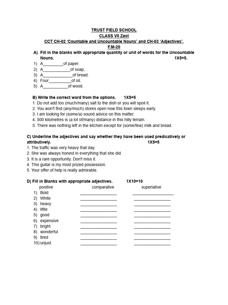 CLASS VII CCT QP CH-02 and CH-03-1 | PDF
