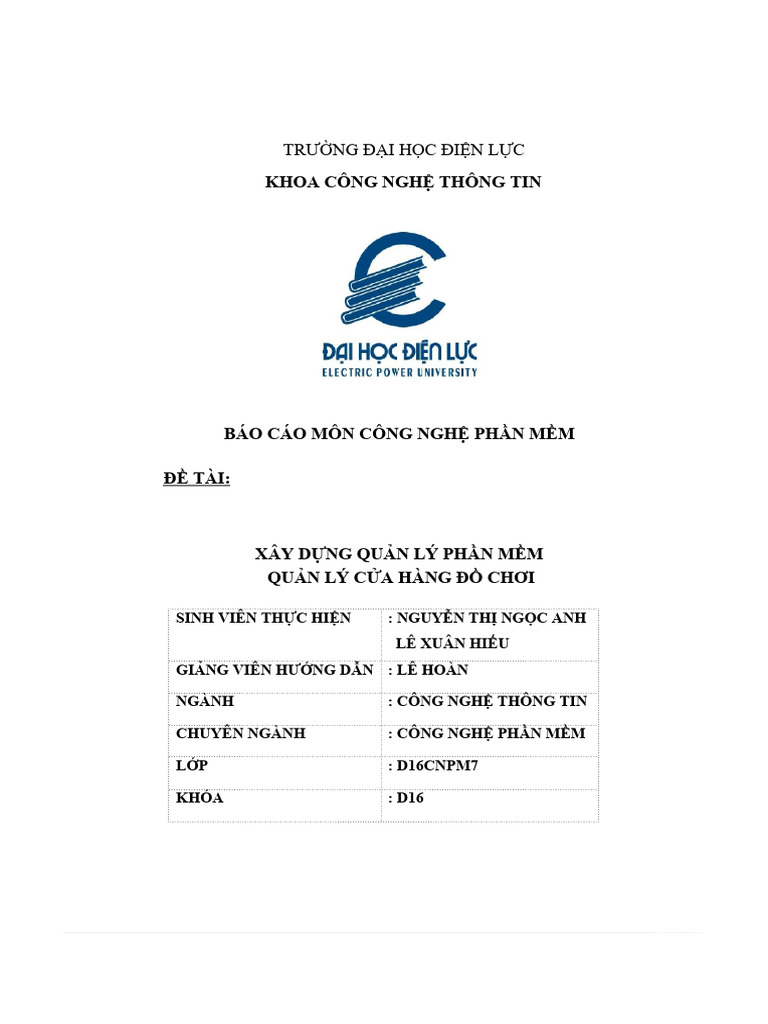 Bao Cao Mon Cong Nghe Phan Mem Truong Dai Hoc Dien Luc 79479 | PDF