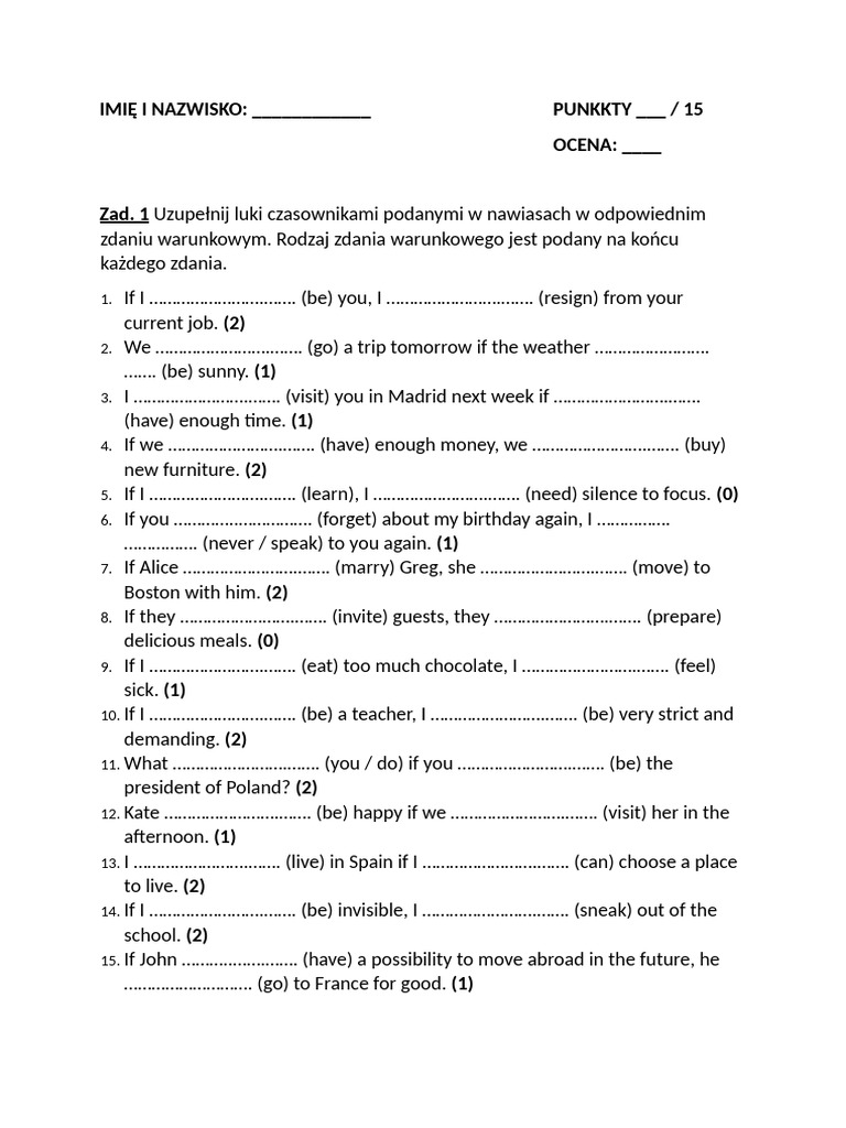 Conditional Sentences Practice Exercise | PDF
