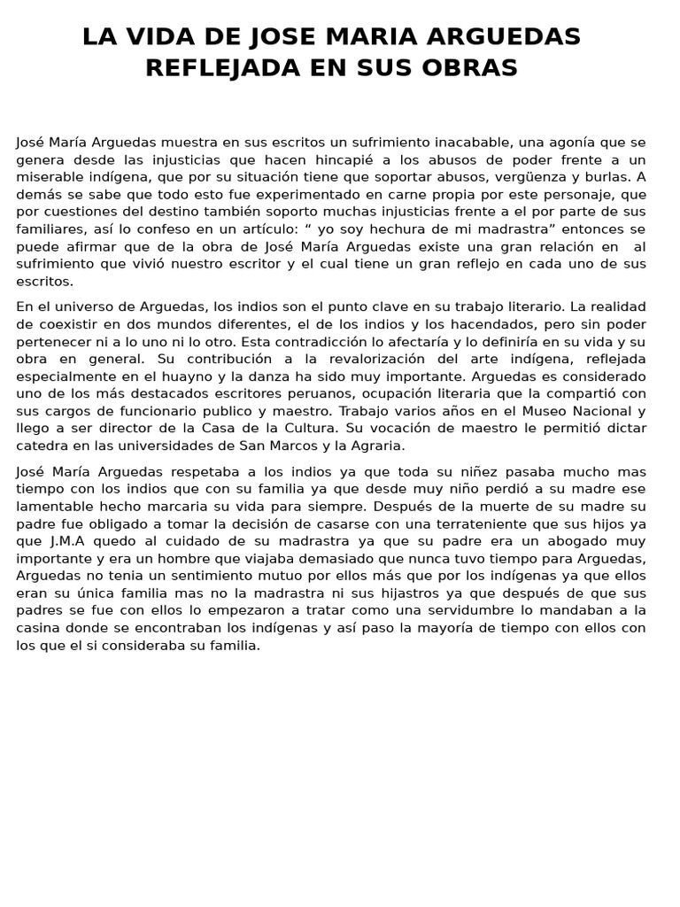La Vida de Jose Maria Arguedas Reflejada en Sus Obras | PDF