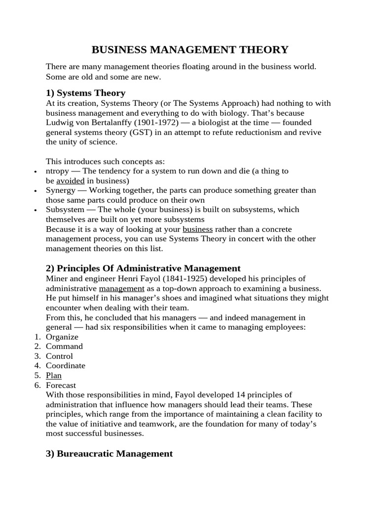 Business Management Theory | PDF | Systems Theory | Psychology