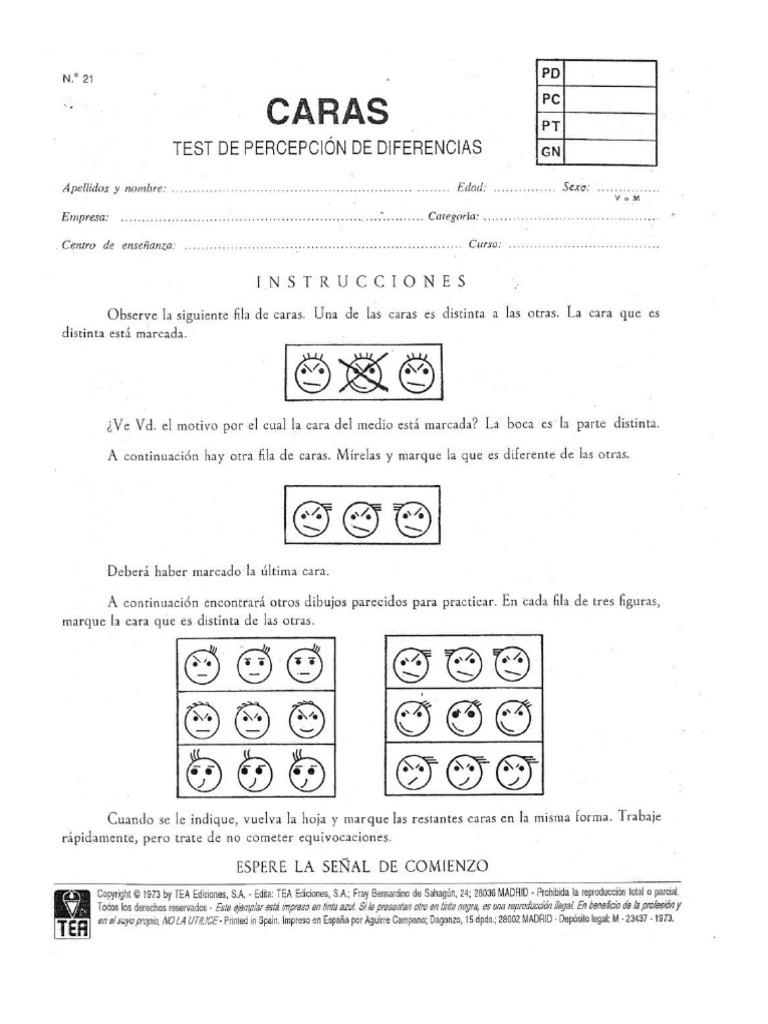 Hoja de Protocolo Caras R Test | PDF