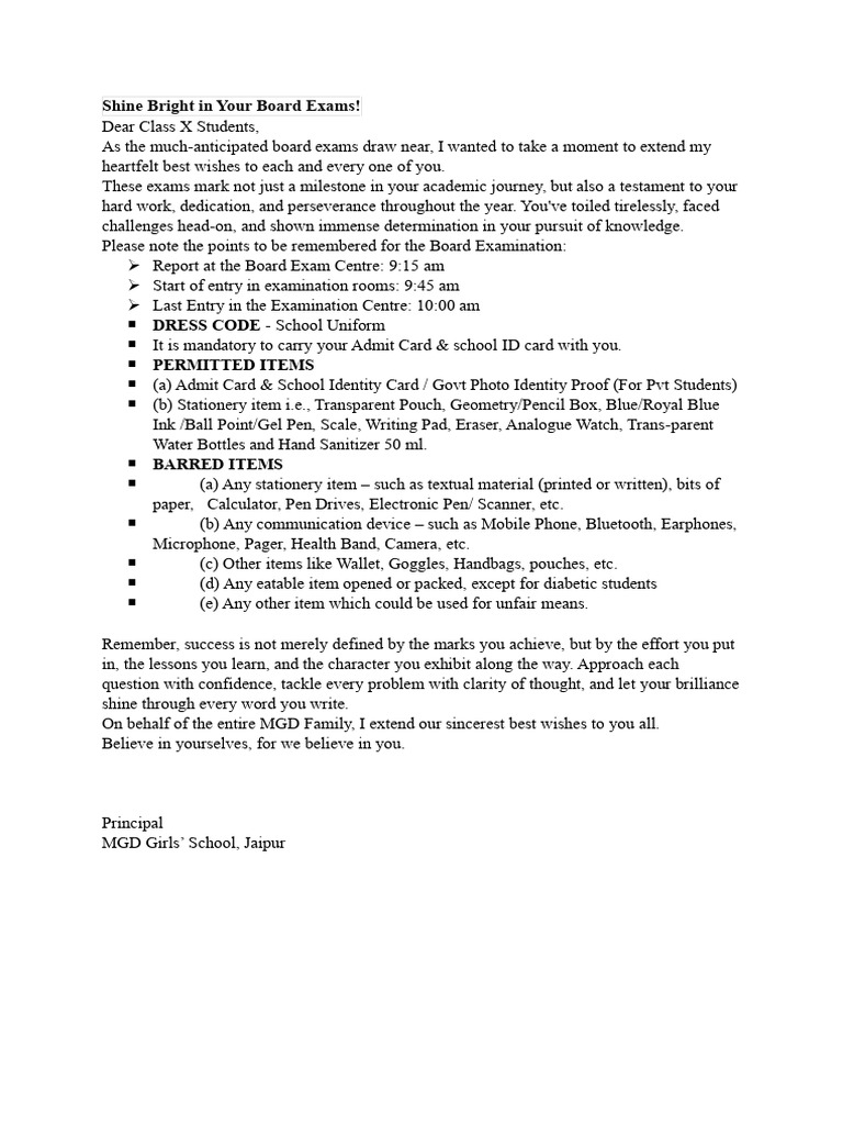 Best Wishes Board Class X | PDF