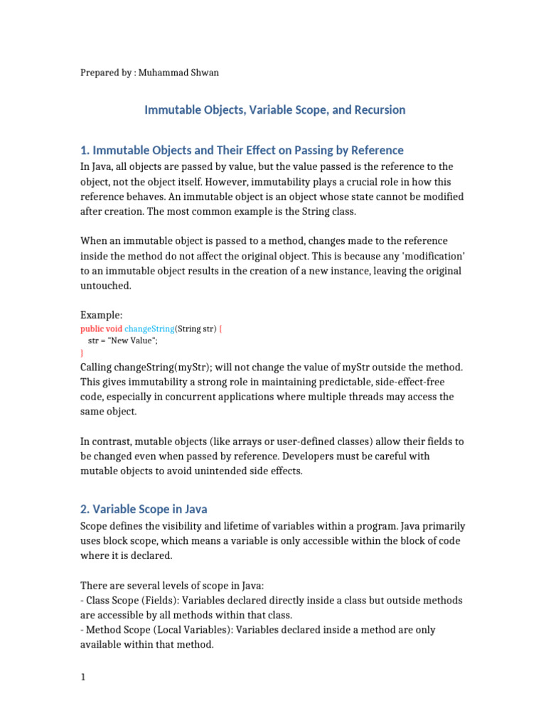 Immutable Objects, Variable Scope, and Recursion 1. Immutable Objects and Their Effect On ...