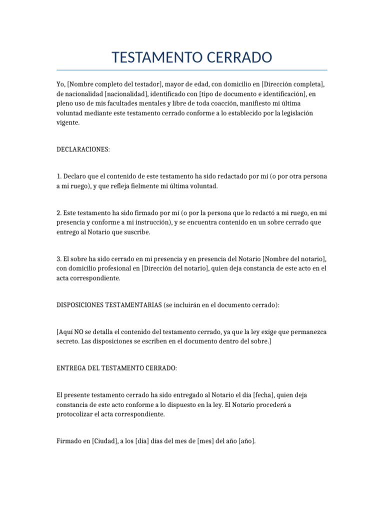 Testamento Cerrado Modelo | PDF