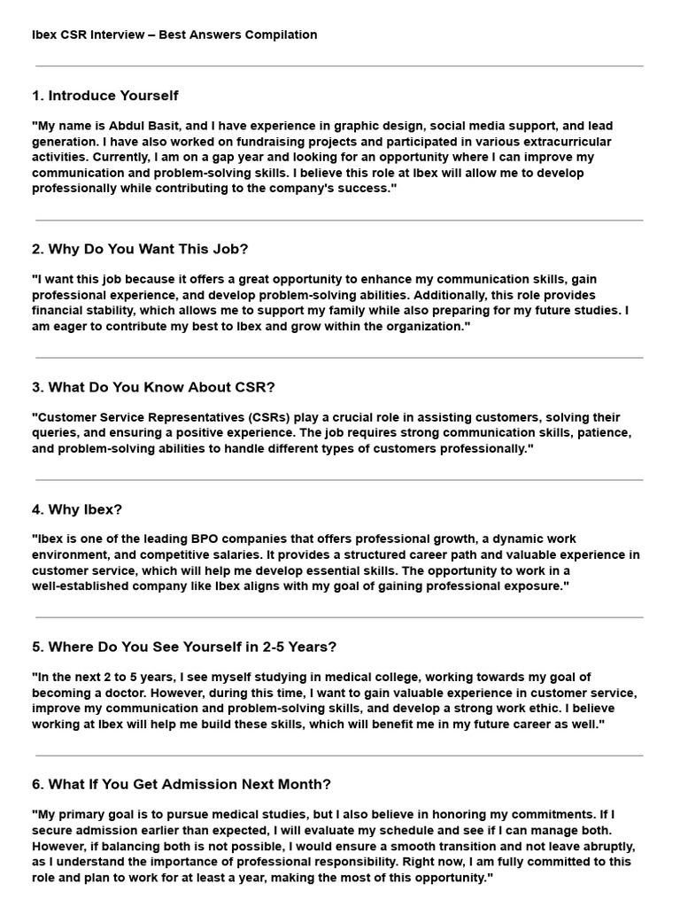 Ibex CSR Interview - Best Answers Compilation | PDF | Corporate Social ...