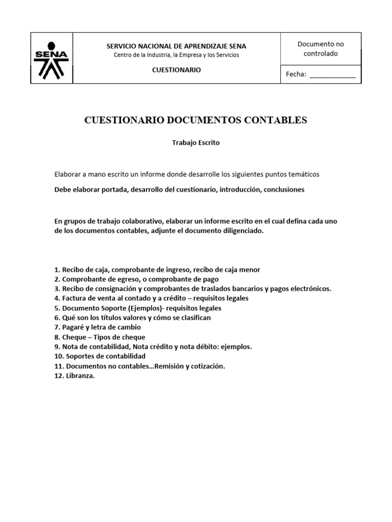 Cuestionario Documentos Contables | PDF