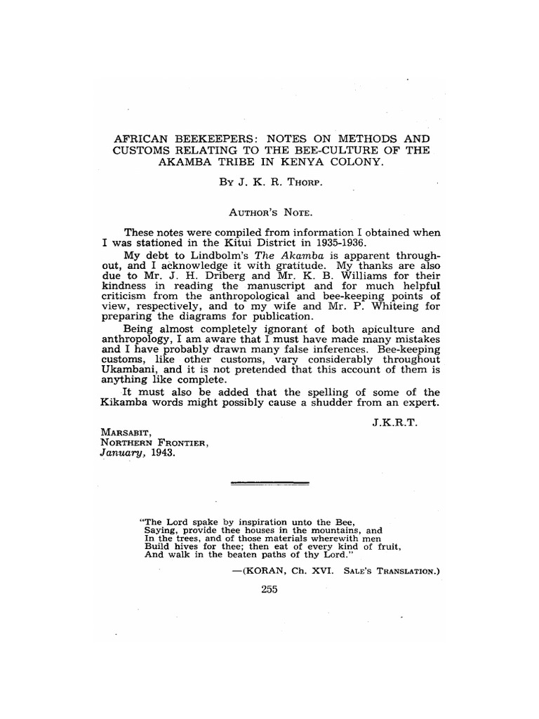 African Beekeepers: Notes On Methods and Customs Relating To The Bee ...