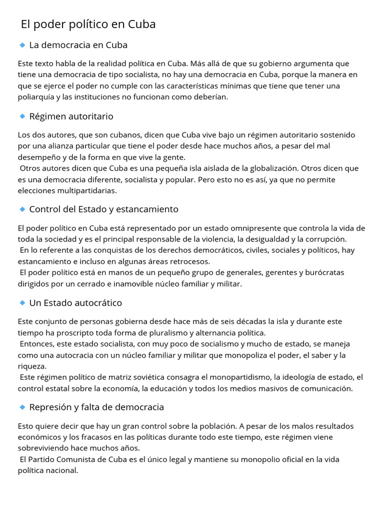 Capítulo 7 El Poder Político en Cuba (Apunte Con El Primer Texto) | PDF ...