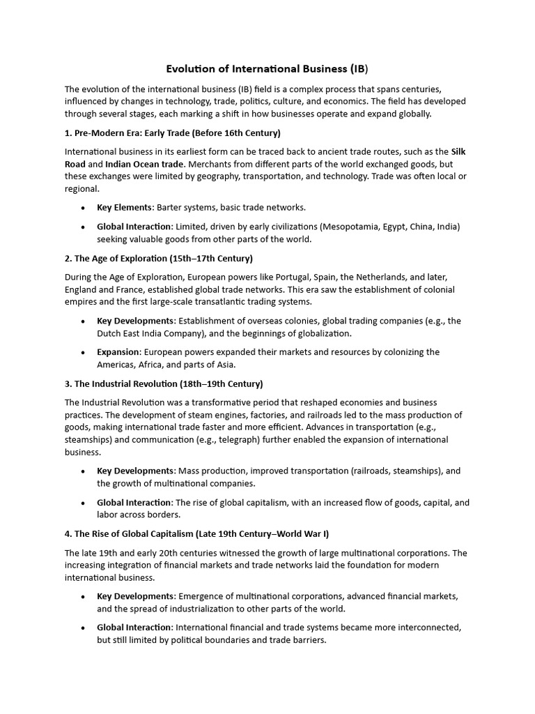 Evolution of The International Business | PDF | Comparative Advantage ...