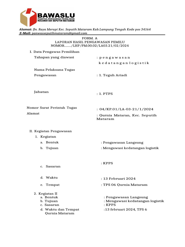 CONTOH TPS 06 QURNIA MATARAM | PDF