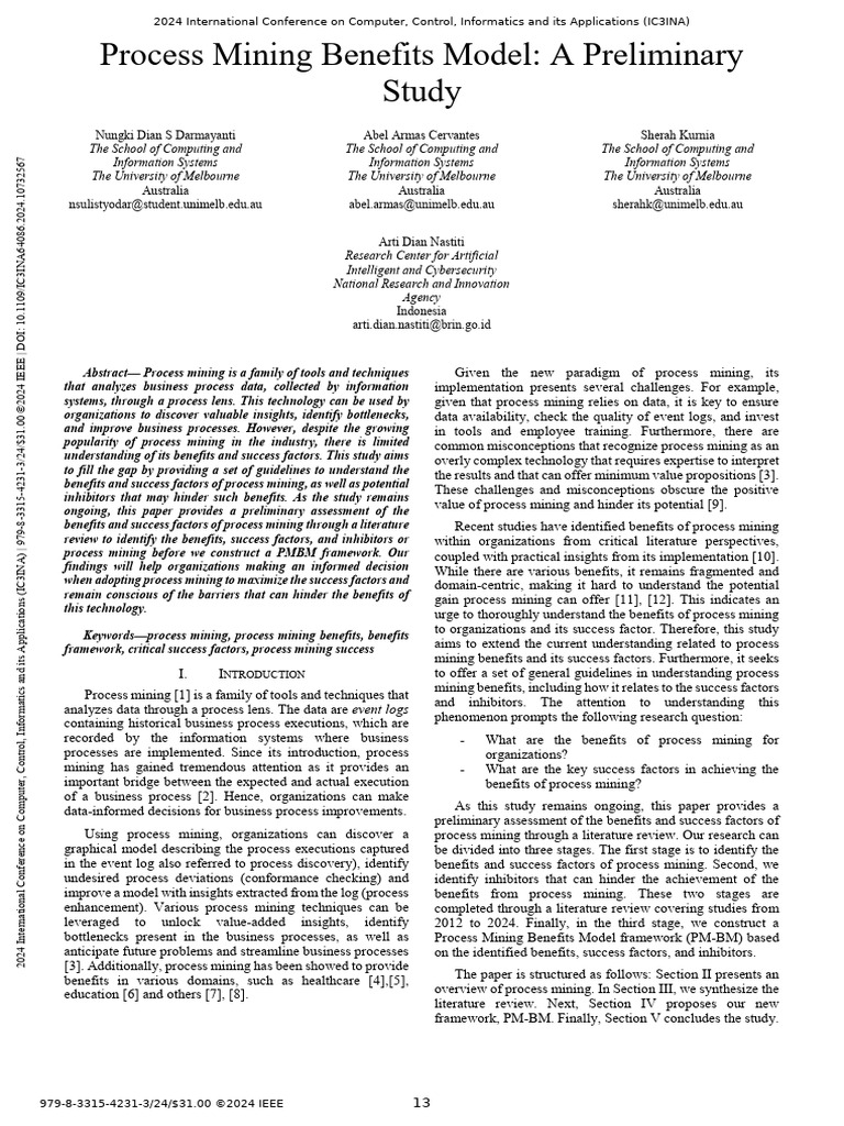 Process Mining Benefits Model A Preliminary Study-0 Non | PDF ...