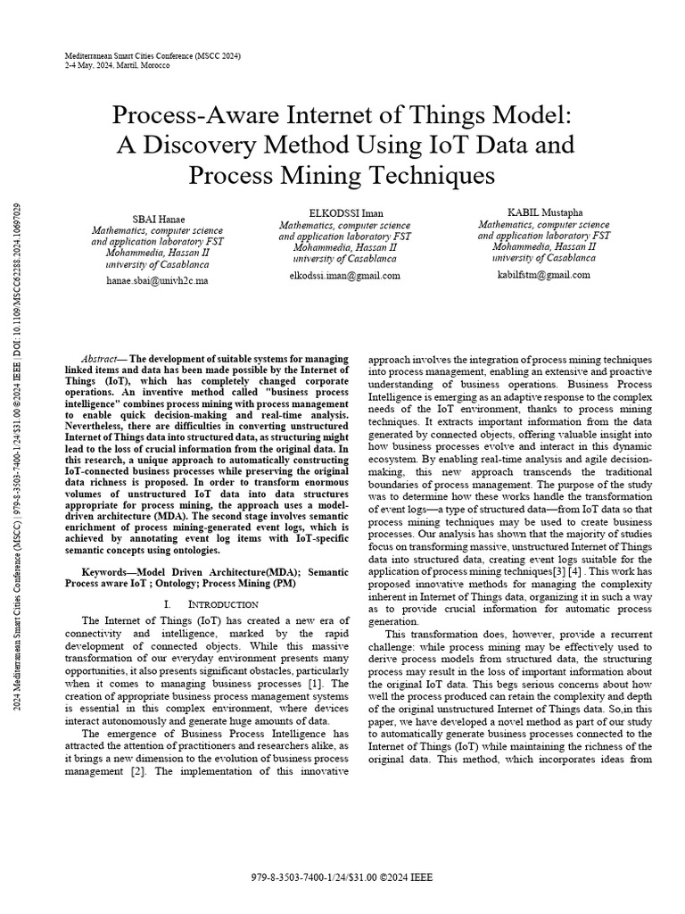 Process-Aware Internet of Things Model A Discovery Method Using IoT Data and Process Mining ...