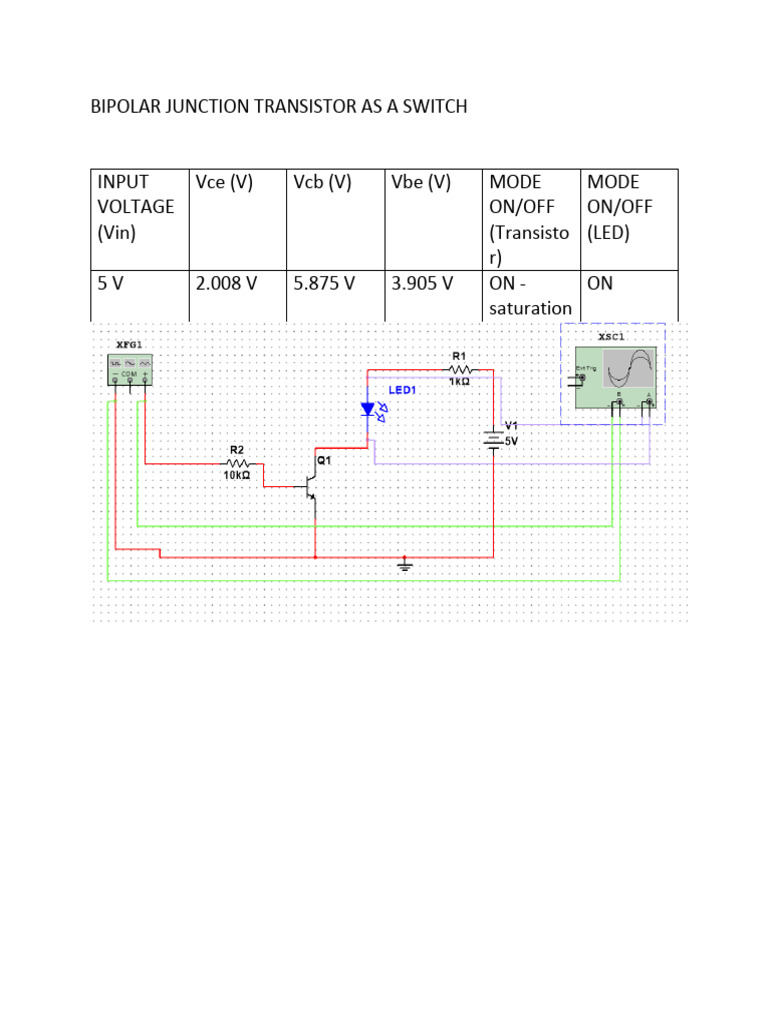 Bipolar Junction Transistor As A Switch | PDF