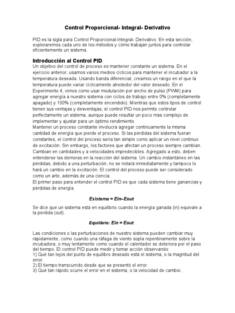 Control Proporcional Integral Derivativo | Descargar gratis PDF ...