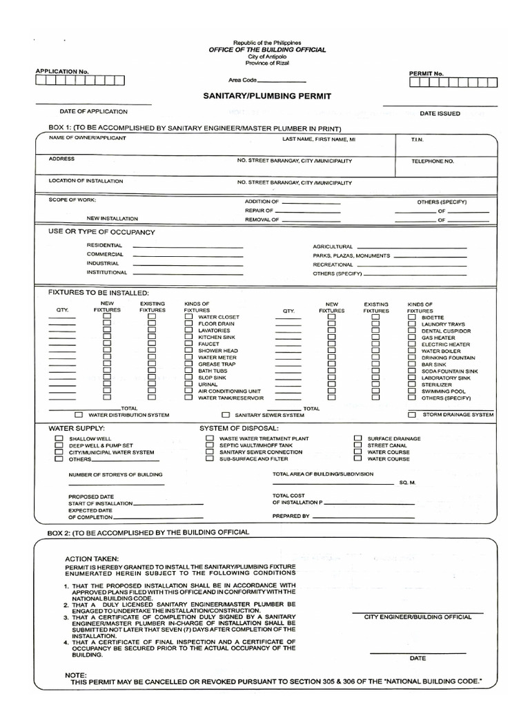 Sanitary Permit Form | PDF
