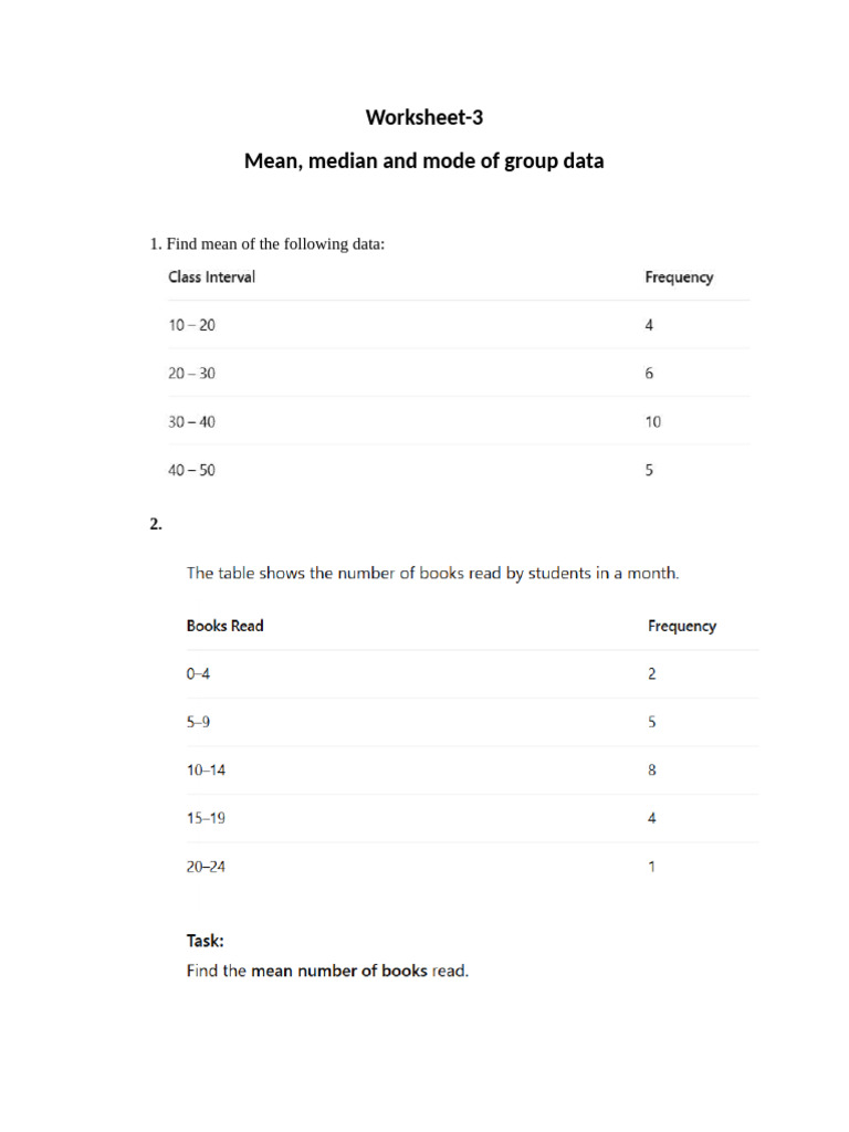 Mean, Median, Mode Worksheet | PDF