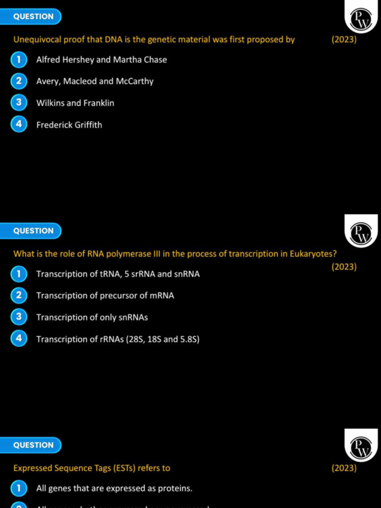 Questions of Molecular Basic of Inheritance | PDF