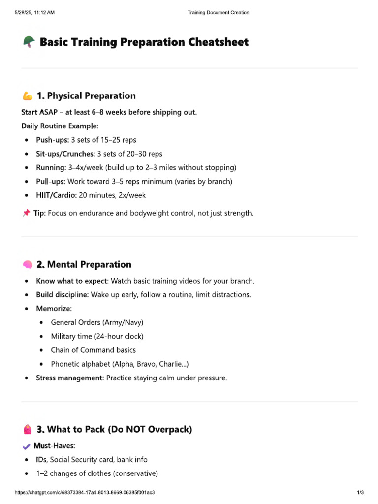 Basic Training Cheet Sheet | PDF