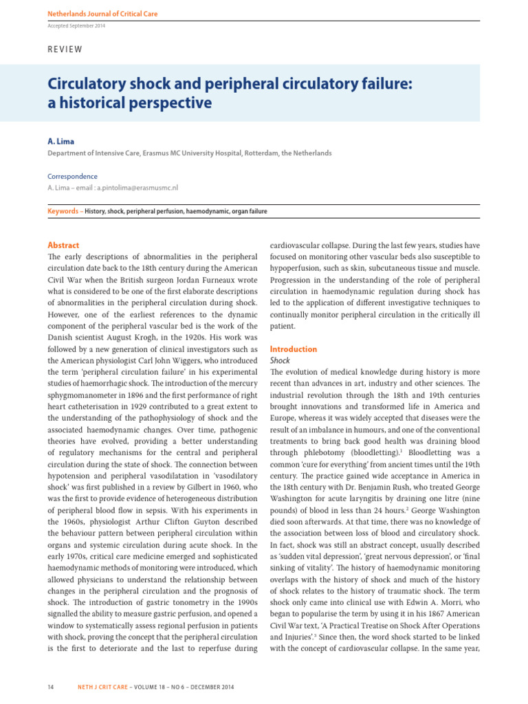 Lima 2014 - Circulatory Shock and Peripheral Circulatory Failure - A ...