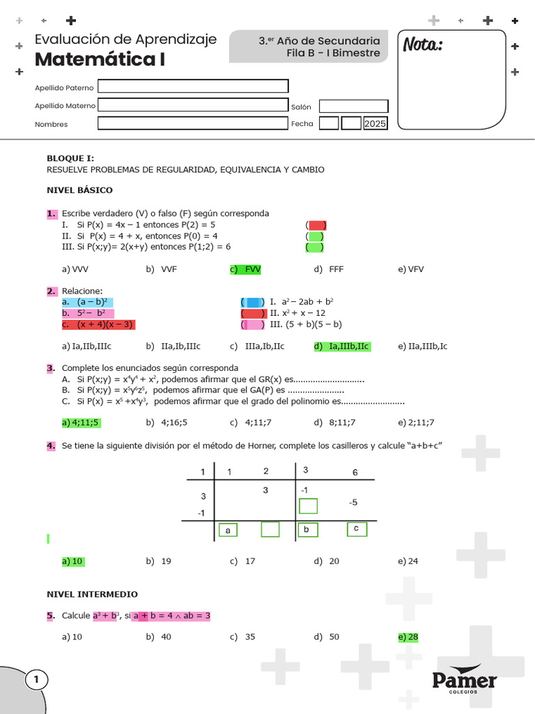 EDA - S3 - FILA B - Matemática I - IBim - AE2025 | PDF