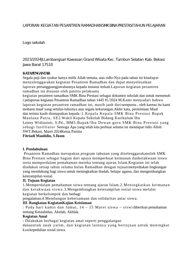 Contoh Laporan Pesantren Ramadhan | PDF