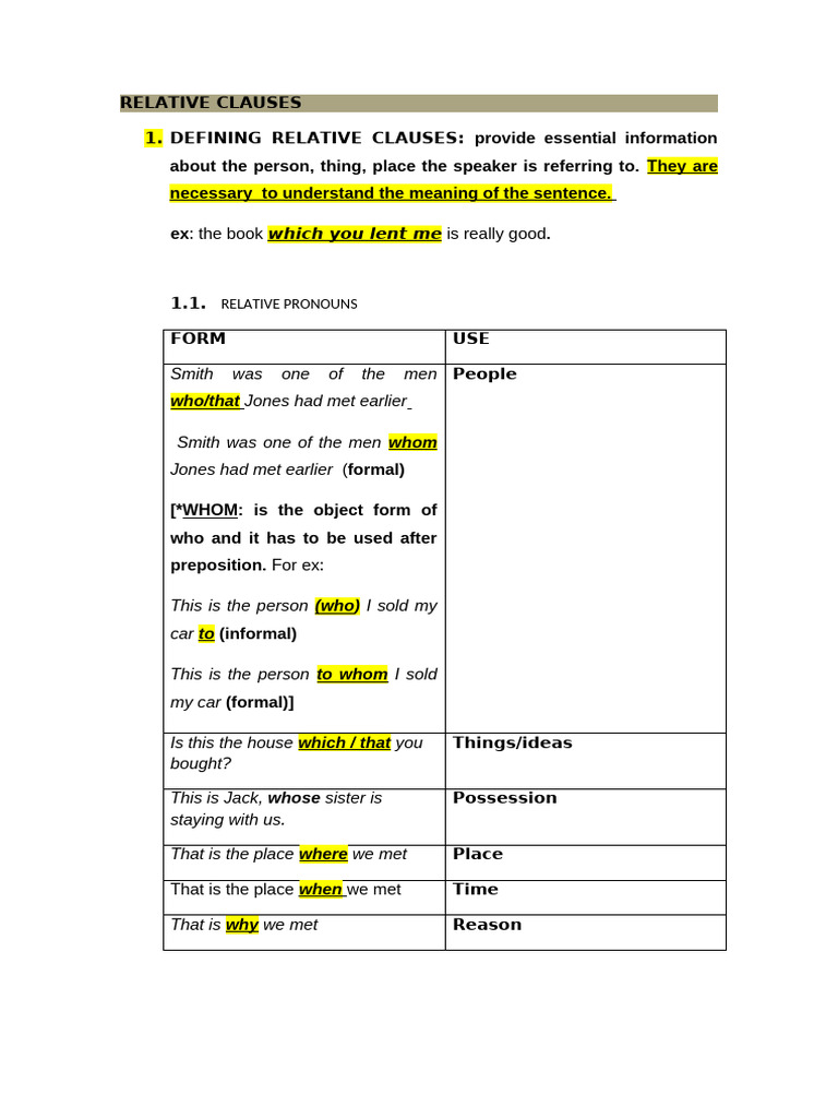Relative Clauses Explanation | PDF | Pronoun | Syntactic Relationships