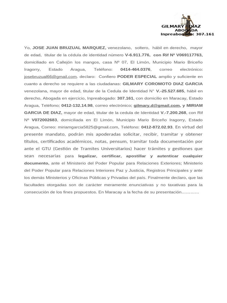 PODER PARA APOSTILLAR Jose Juan (GILMARY) | PDF