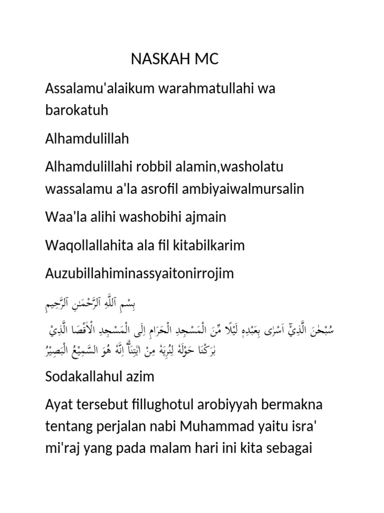 Naskah MC Peringatan Isra Mi'raj | PDF