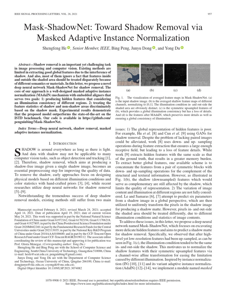 Mask-ShadowNet Toward Shadow Removal Via Masked Adaptive Instance Normalization | PDF | Deep ...