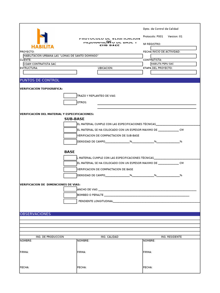 P-001 Protocolo de MEJORAMIENTO DE BASE Y SUB-BASE | PDF
